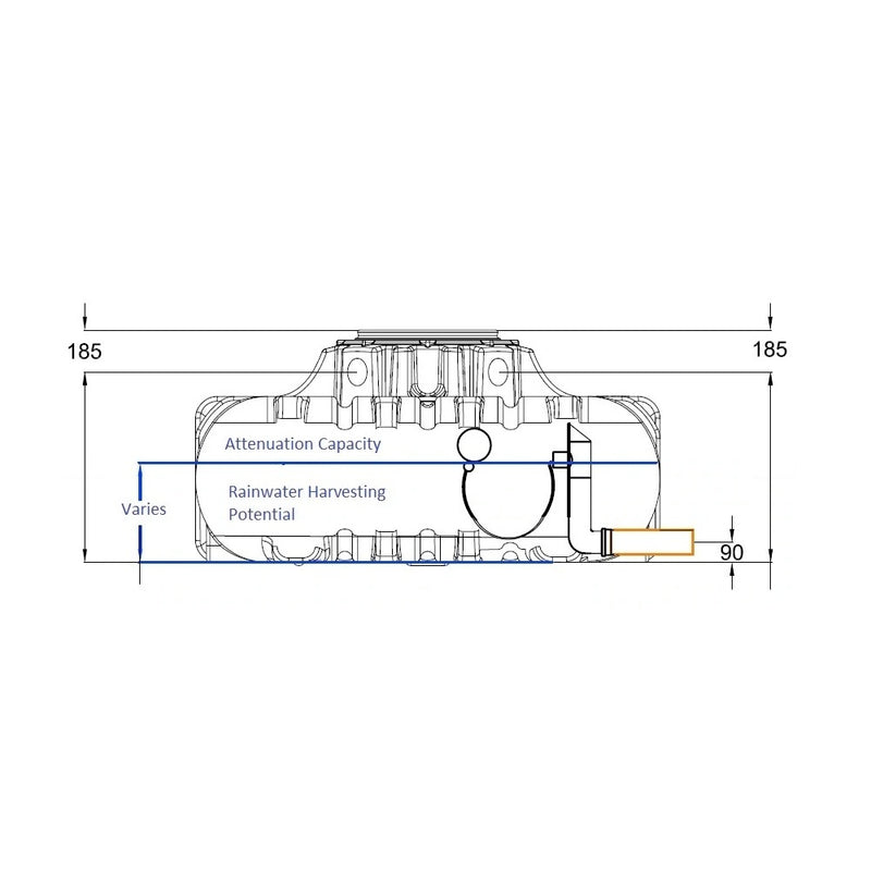 10,000 litre SuDS Rainwater Attenuation Tank with integrated flow regu